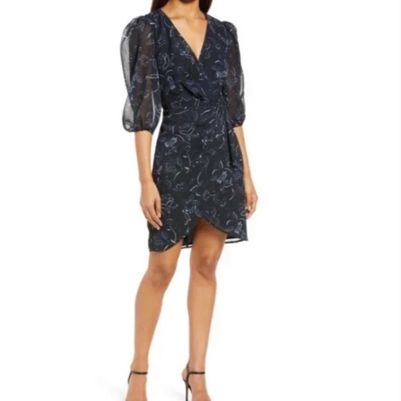Halogen | Dresses | Nwt Halogen Black Bali Floral Faux Wrap Dress ...